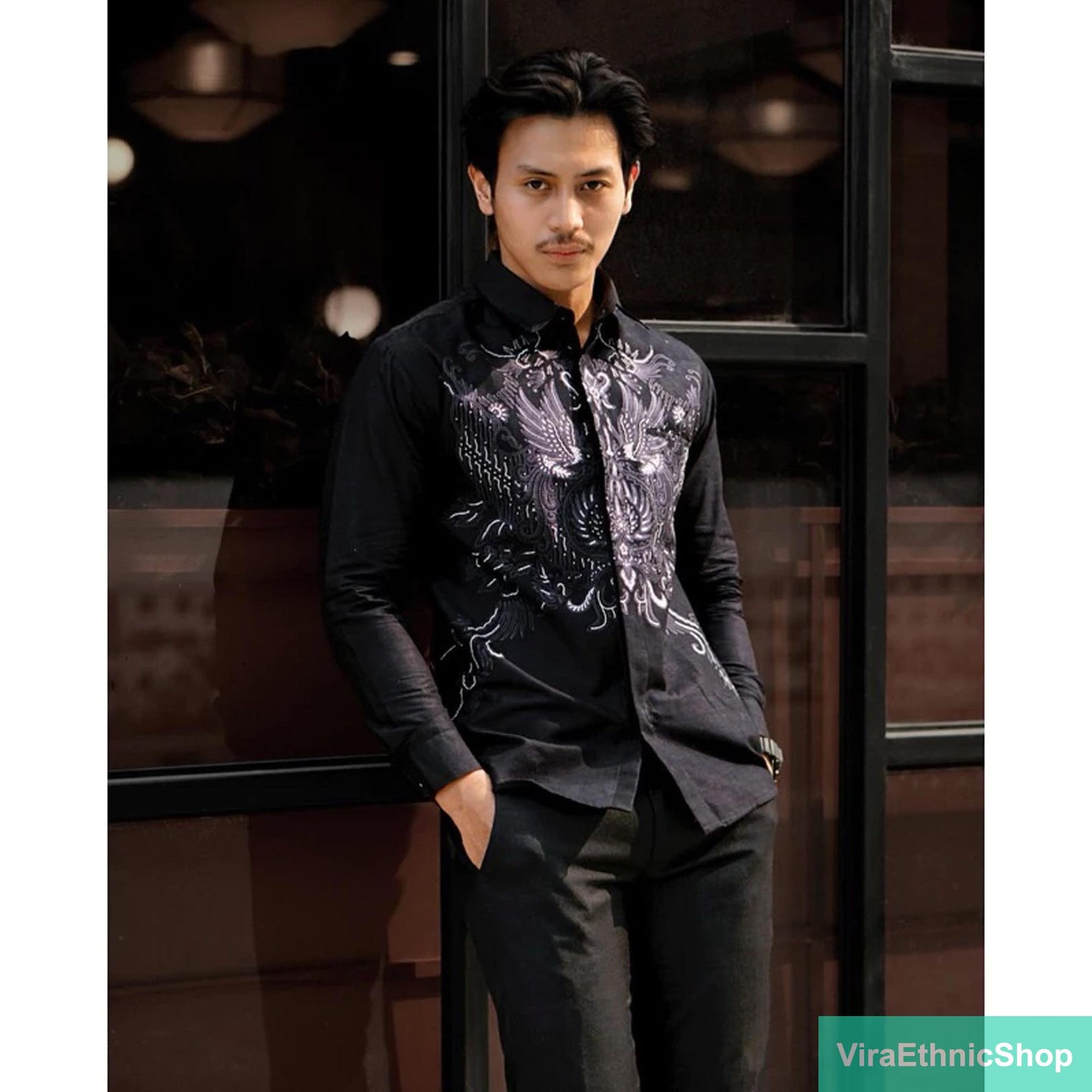 Toba Men's Long-sleeve Black Batik - Modern Slim Fit, Stylish Men, Men ...