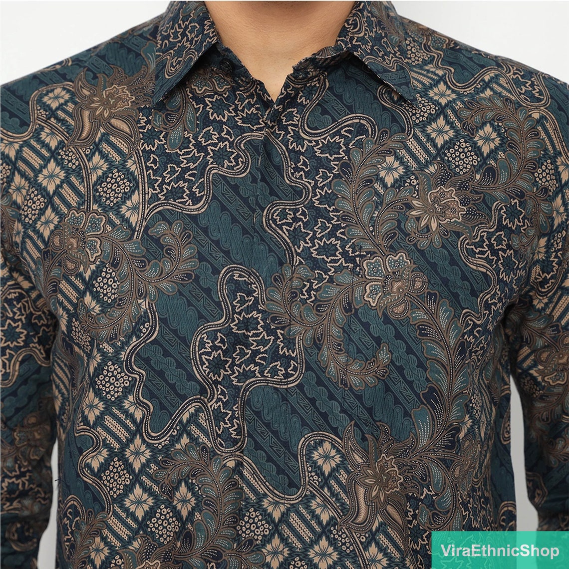 Batik Elegance: Sudimoro Navy Long Sleeve Shirt for Modern Men, Stylish ...