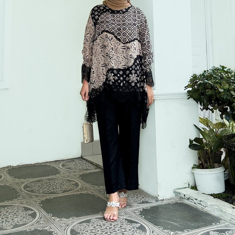 Chic Lace, Trimmed Batik Blouse in Modern Viscose, Batik Dress, Boho ...