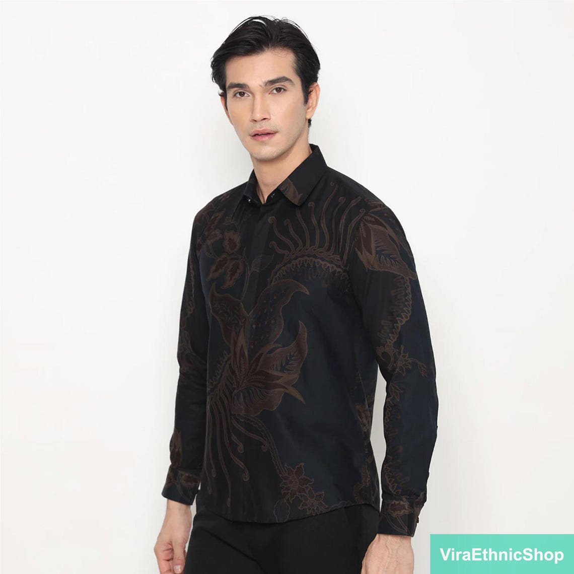 Men’s Slimfit Batik Shirt Senapati Black Formal Slimfit Style, Stylish ...
