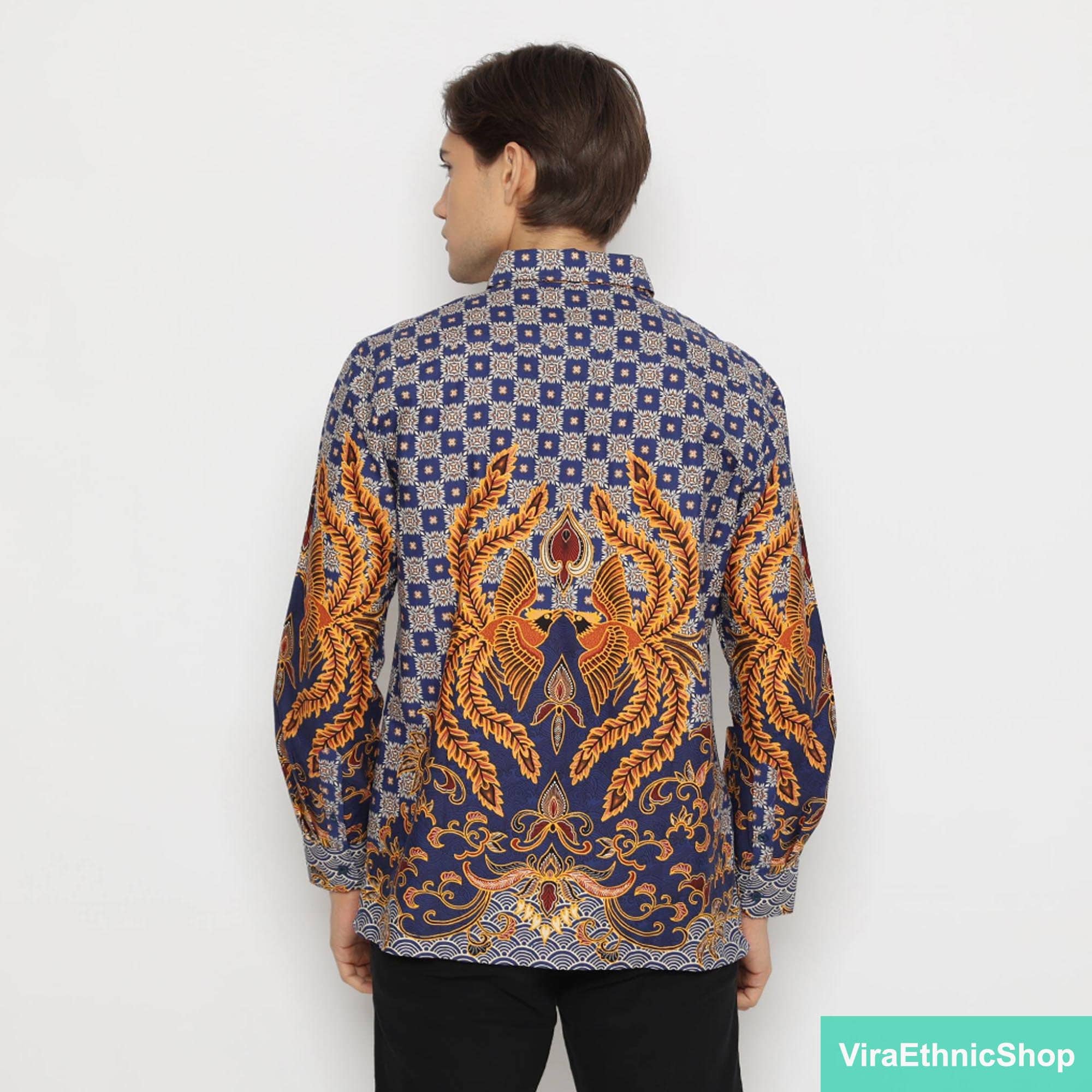 Look Cool With an Elegant Navy Batik Shirt With Long Sleeves, Stylish ...