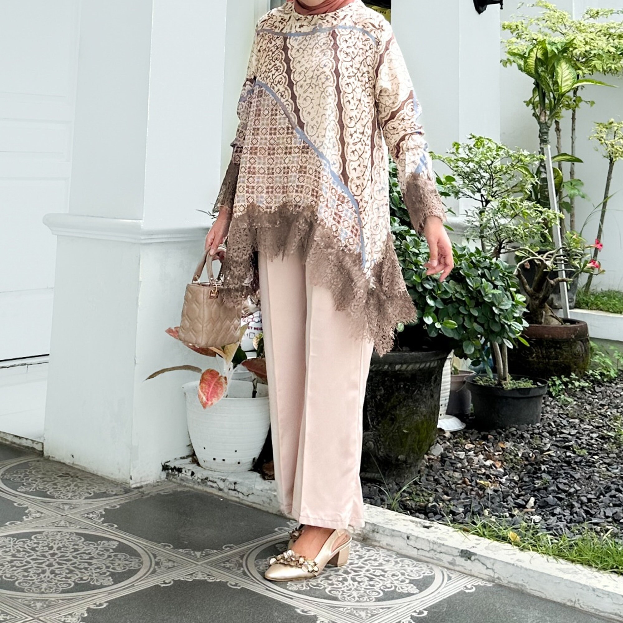 Chic Lace, Trimmed Batik Blouse in Modern Viscose, Batik Dress, Boho ...