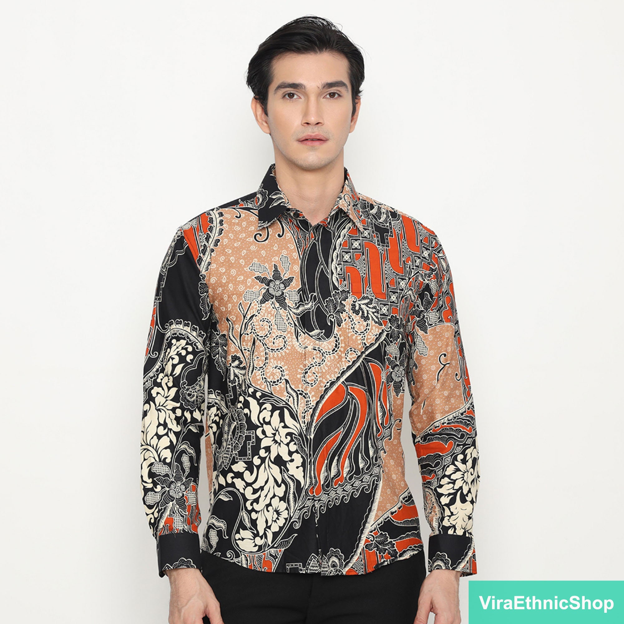 Long Sleeve Modern Batik Shirt With a Classic Touch: Wandira Black ...