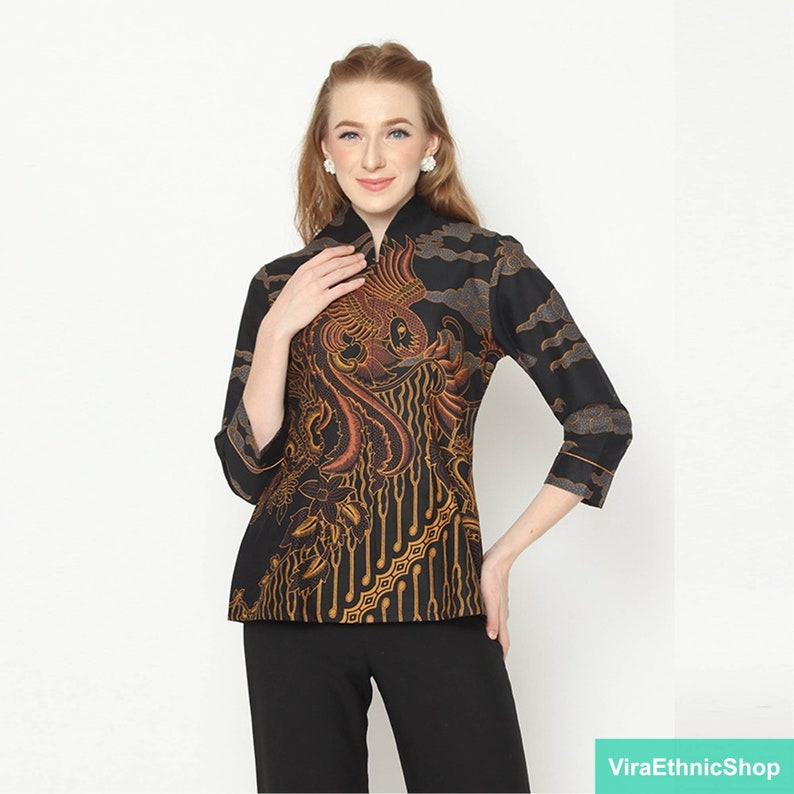 Classic Floral Elegance: Eliza Erick Batik Blouse for Women, Batik ...