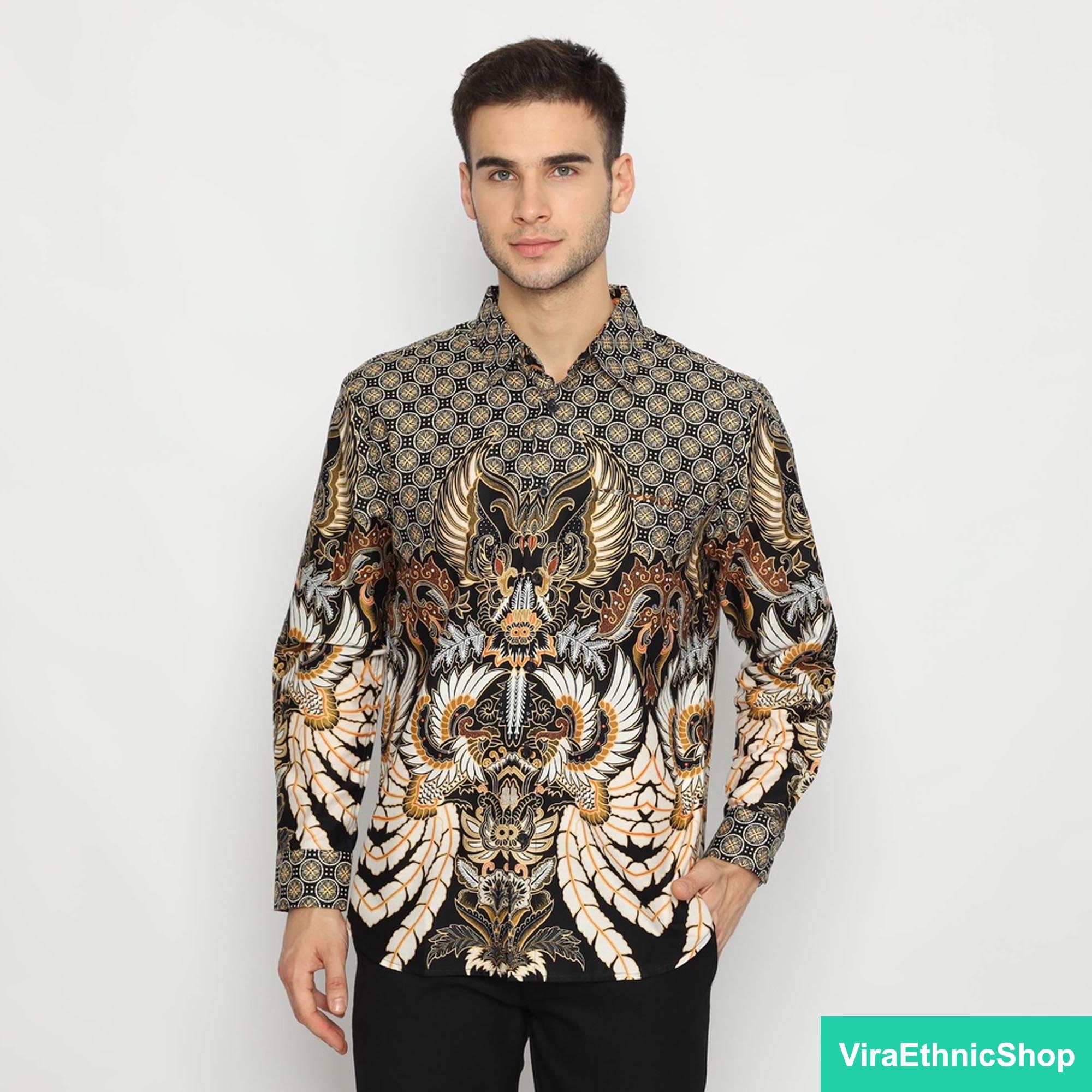 Look Different With: Black and Brown Long Sleeve Batik Shirt, Stylish ...