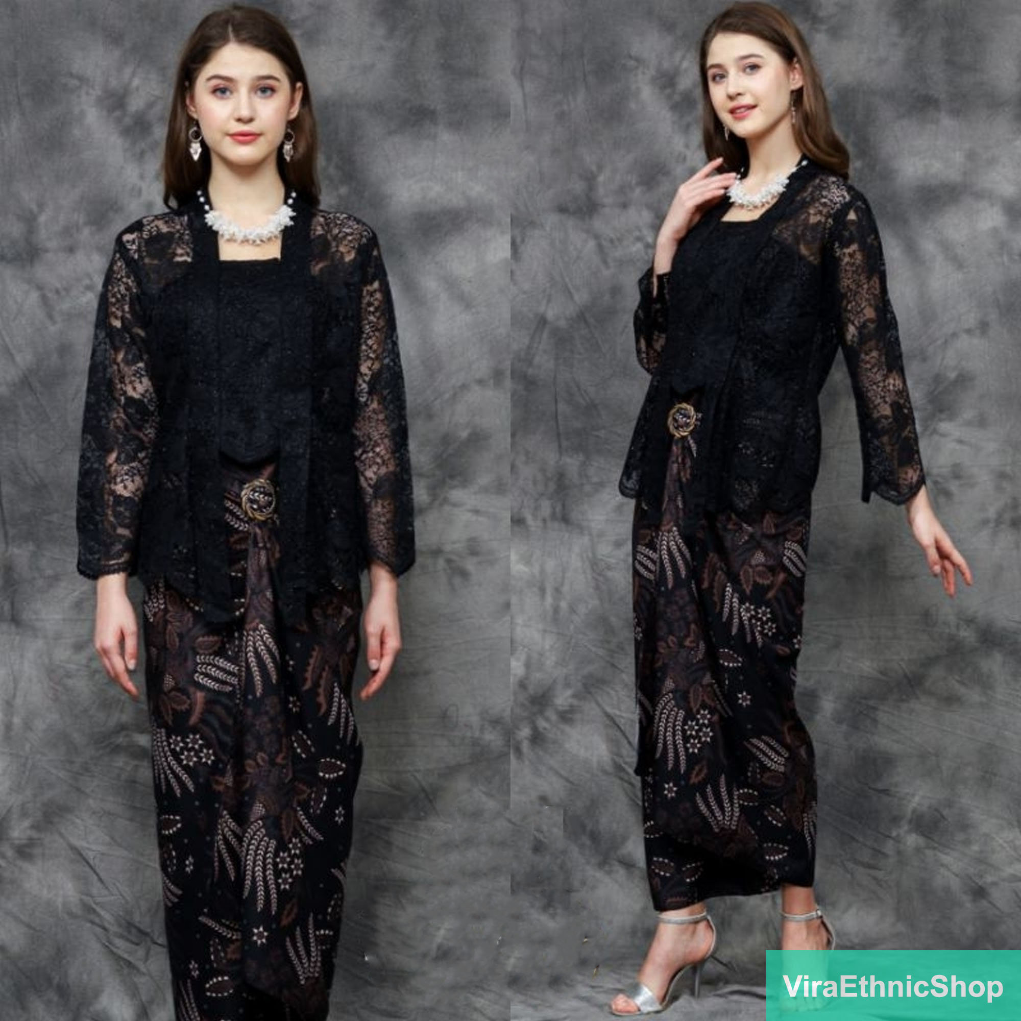 New Elegant Kutu Kebaya Set: Kebaya, Wrapped Skirt, Cotton Batik ...