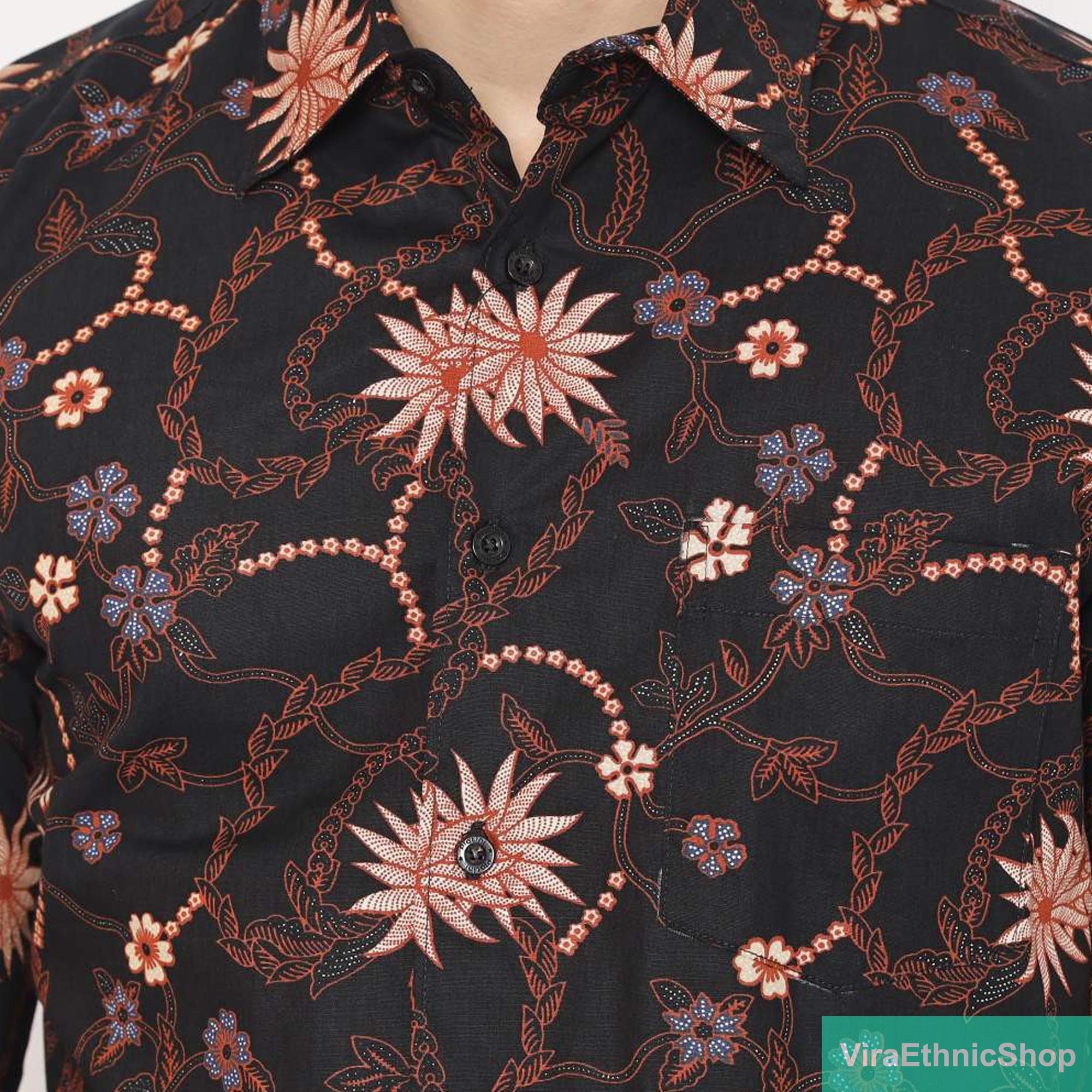 Classic With a Modern Twist: Men's Black Long Sleeve Batik Shirt ...