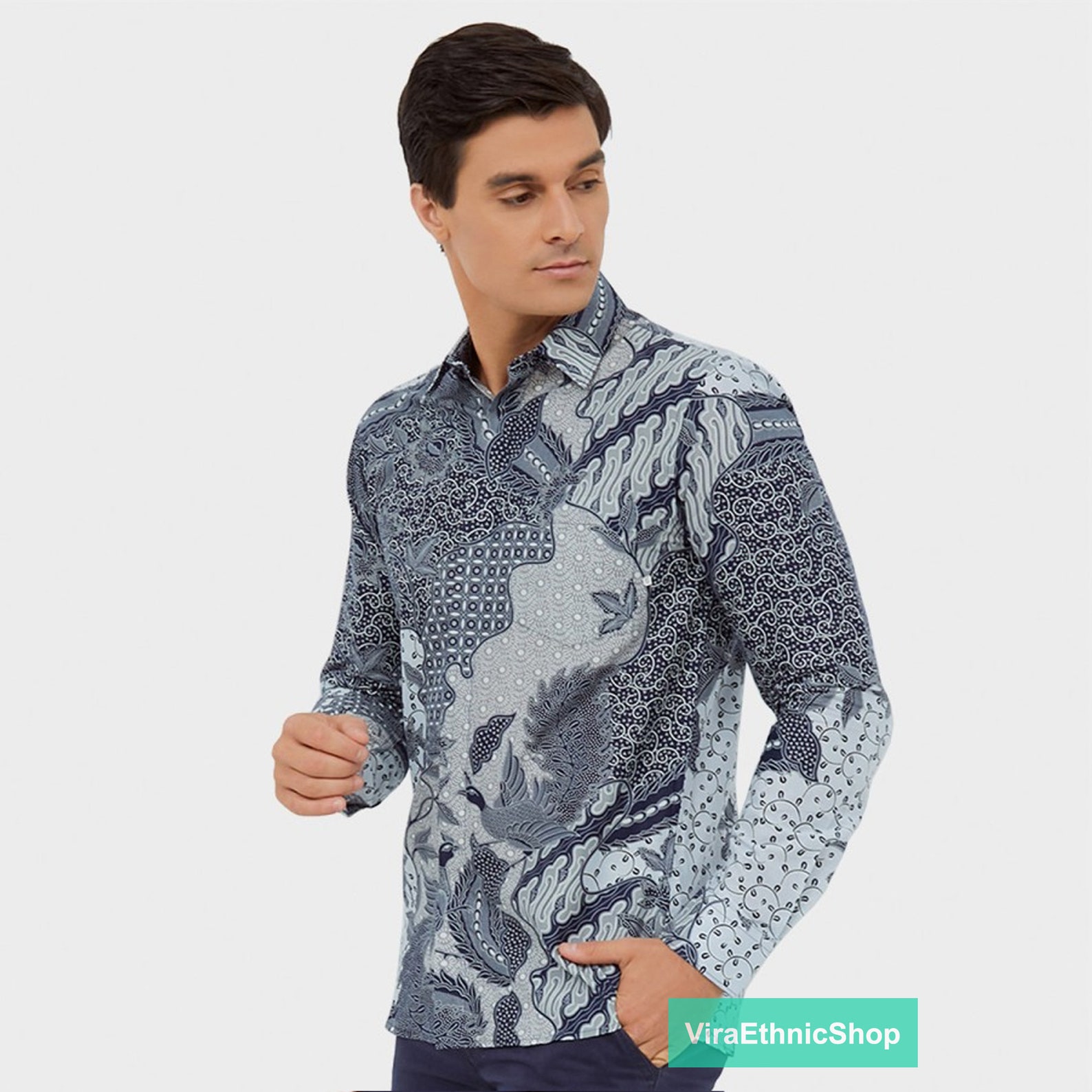 Men's Batik Shirt With a Modern Touch Batik Sakha Blue Classy Style ...