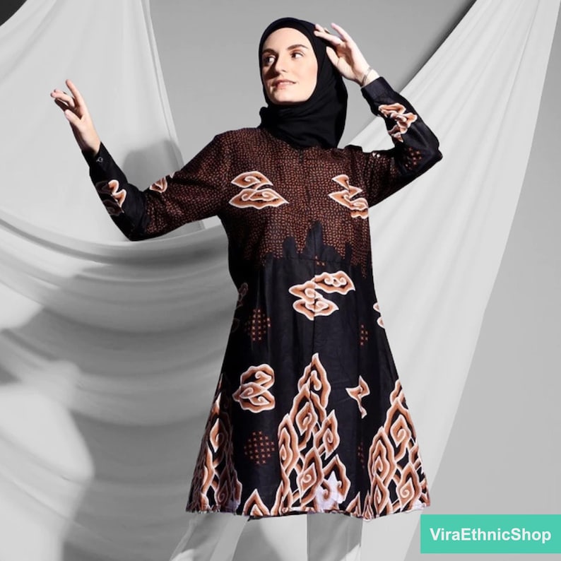 Women's Mega Mendung Dritik Batik Tunic Top, Batik Women, Women Blouse ...
