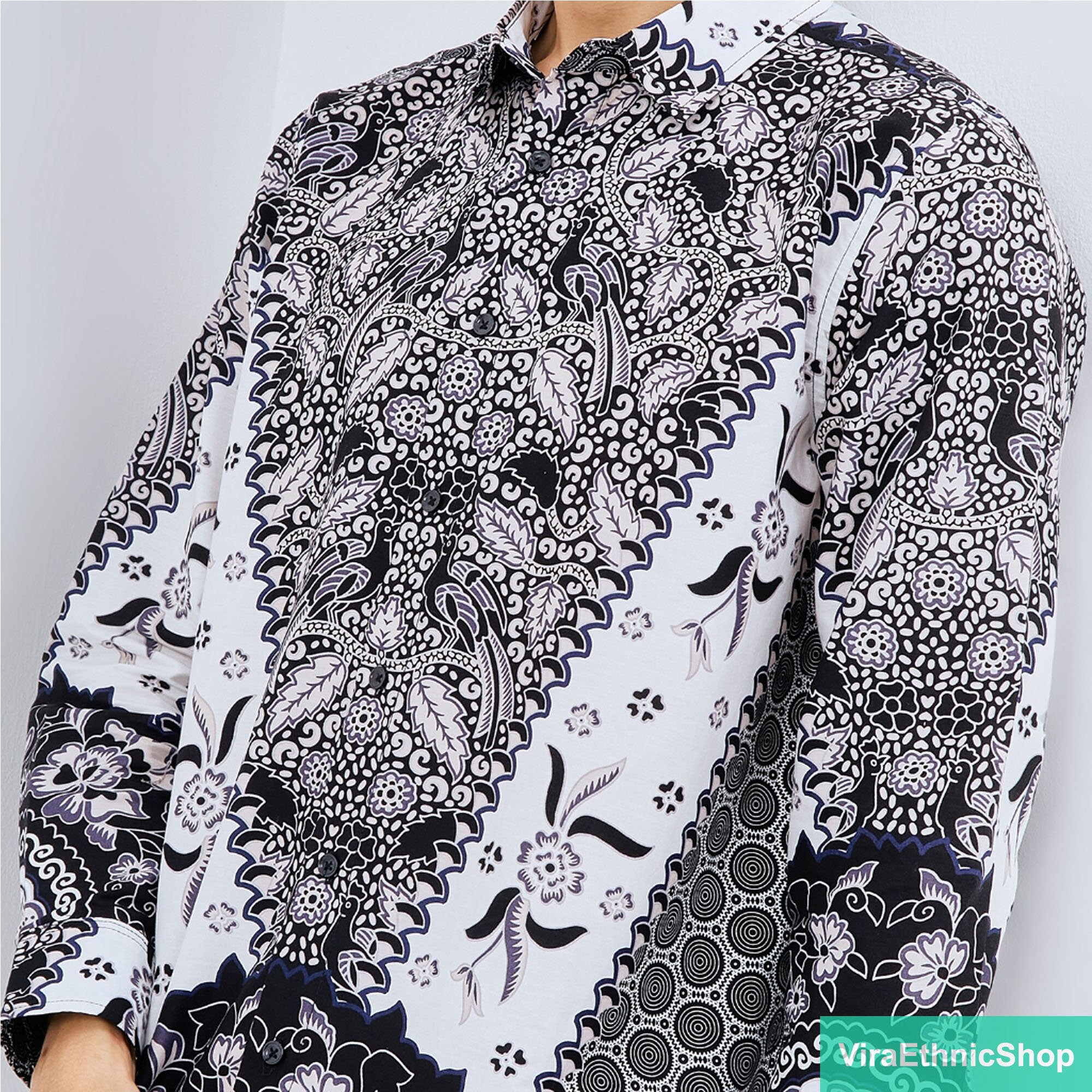Men's Batik Shirt: Long Sleeve Design With a Classic Black Touch ...