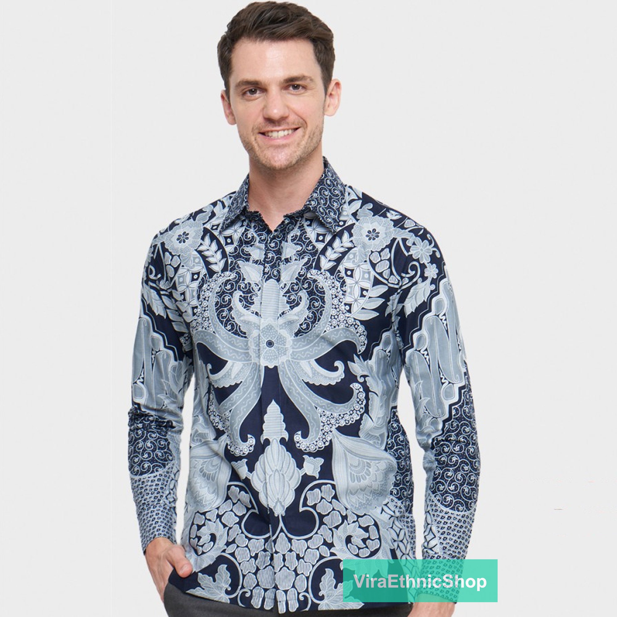 Chic and Traditional: Regfit Prawara Long Sleeve Batik Shirt, Stylish ...