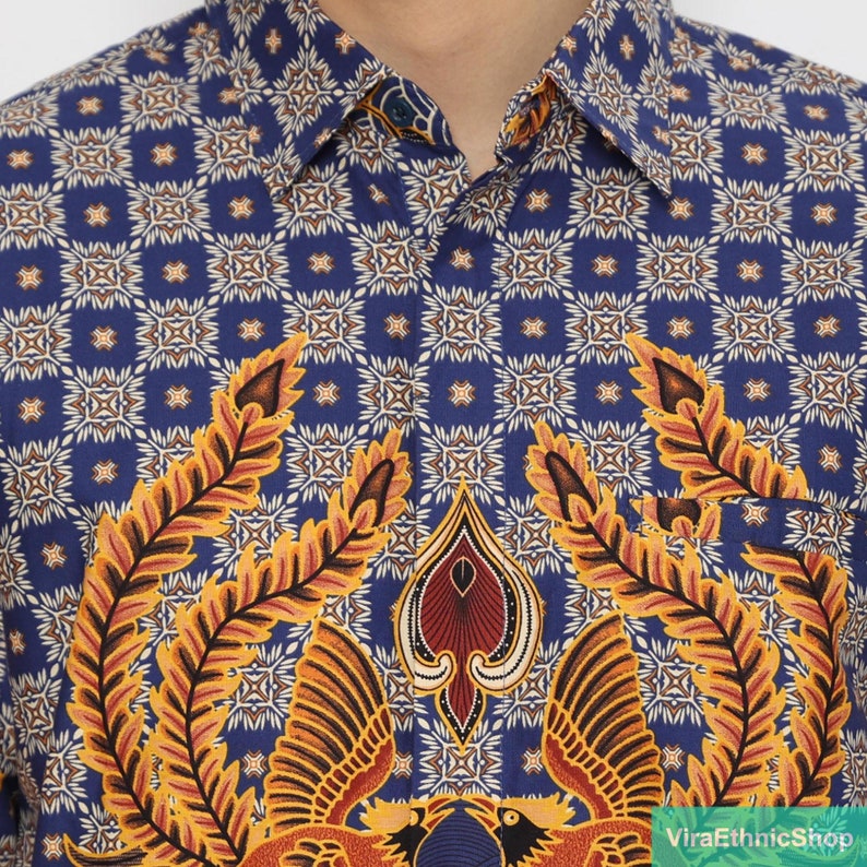Look Cool With an Elegant Navy Batik Shirt With Long Sleeves, Stylish ...