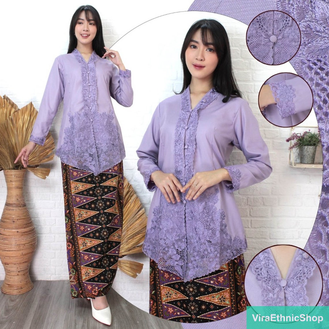 Graceful Combination in a Plain Kebaya Encim Work Uniform, Kebaya Dress ...