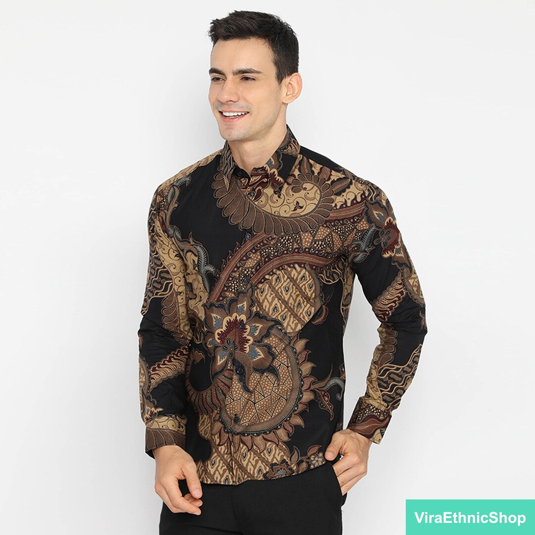 Classic Style: Nararya Black Men's Batik Shirt, Stylish Men, Men Batik ...