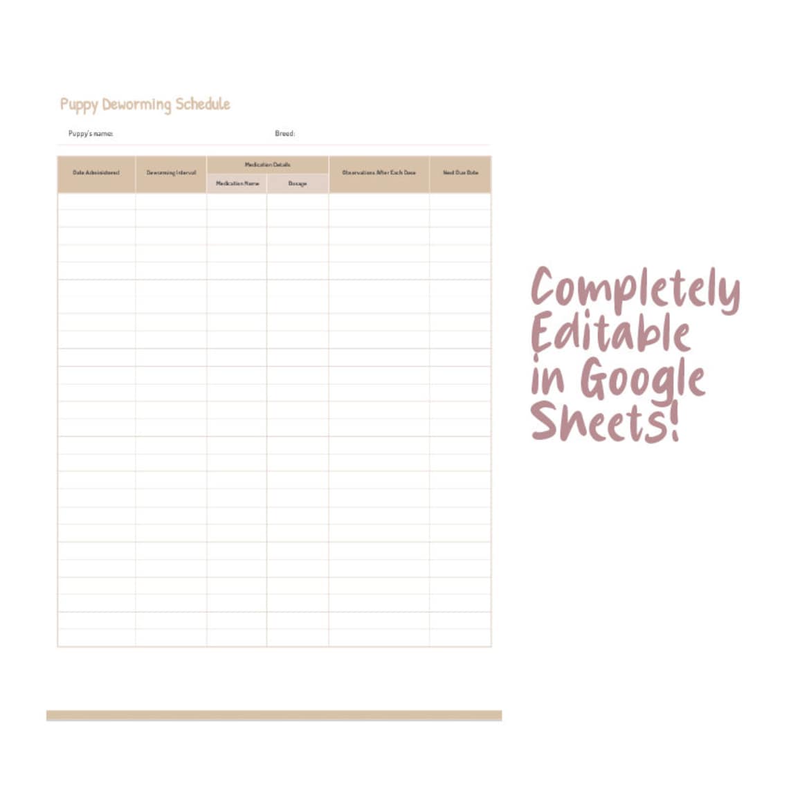 Editable Puppy Deworming Schedule, Printable Google Sheets Guide, Dog ...
