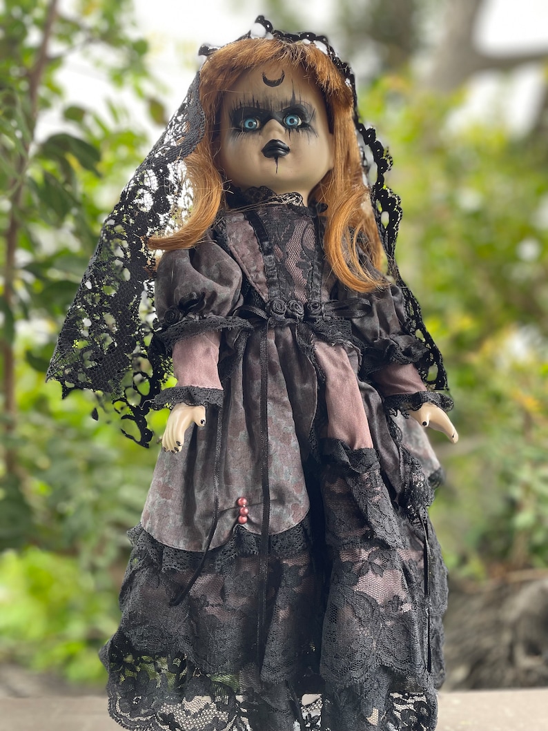 Gothic Witch Porcelain Doll: 16" Black Lace Dress, Red Hair - Etsy