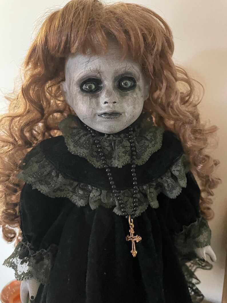 Spooky Altered Porcelain Ghost Doll, OOAK Custom Repainted Creepy Goth Girl, Haunted House Decor ...