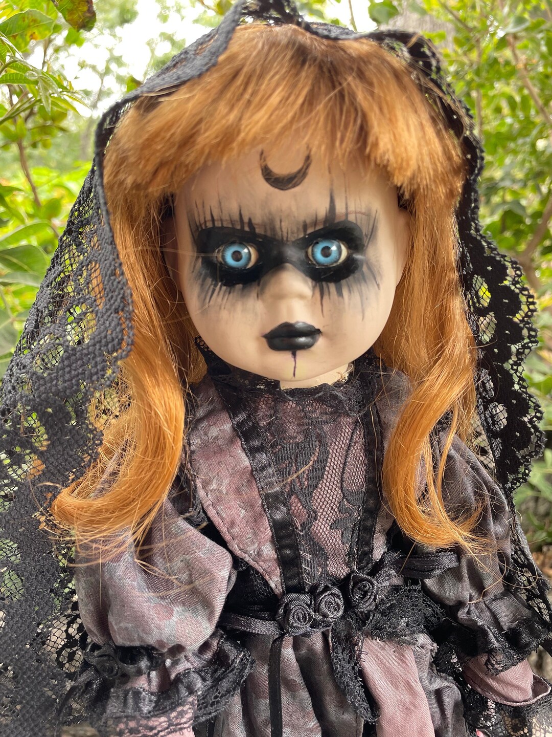 Gothic Witch Porcelain Doll: 16" Black Lace Dress, Red Hair - Etsy