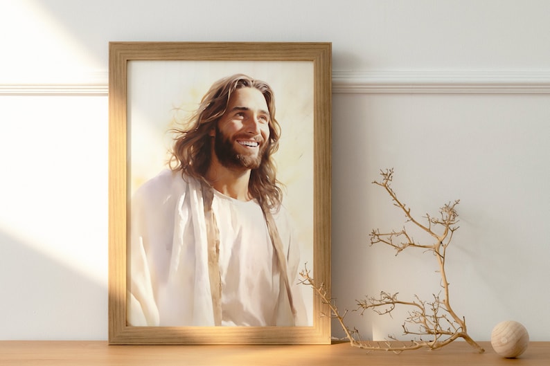 Minimalist Smiling Jesus Portrait, Wall Art, the Living Christ, Digital ...
