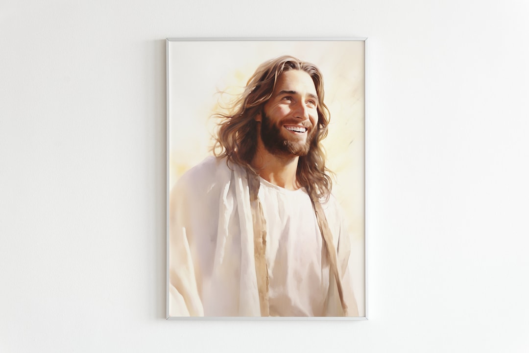 Minimalist Smiling Jesus Portrait, Wall Art, the Living Christ, Digital ...