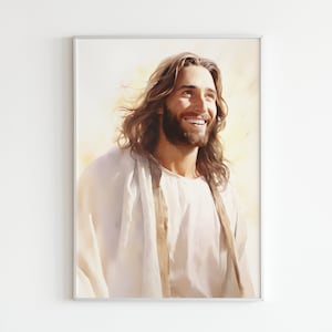 Minimalist Smiling Jesus Portrait, Wall Art, the Living Christ, Digital ...