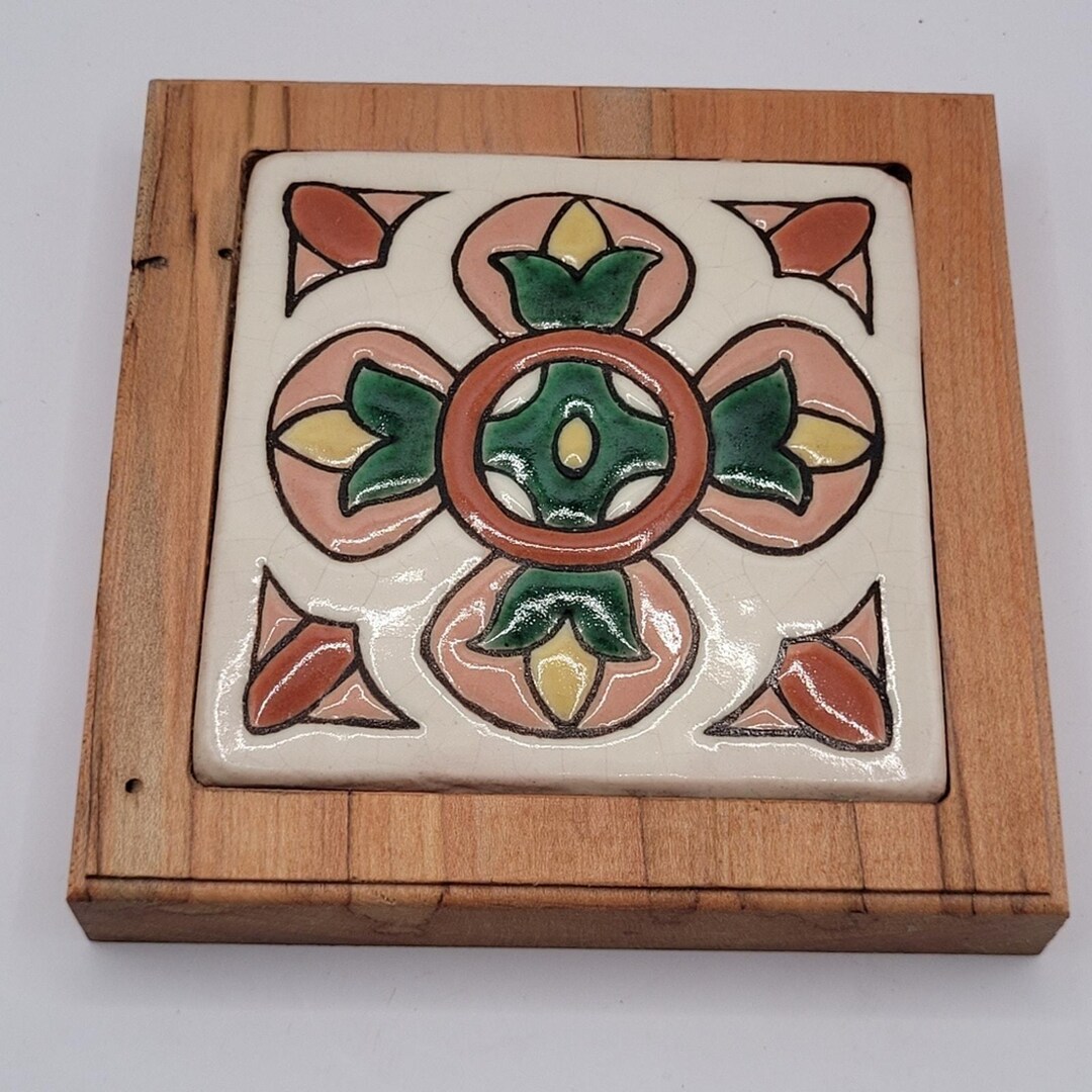 Vintage Pottery Tile Trivet Hand Painted Wood Frame 5.5 - Etsy