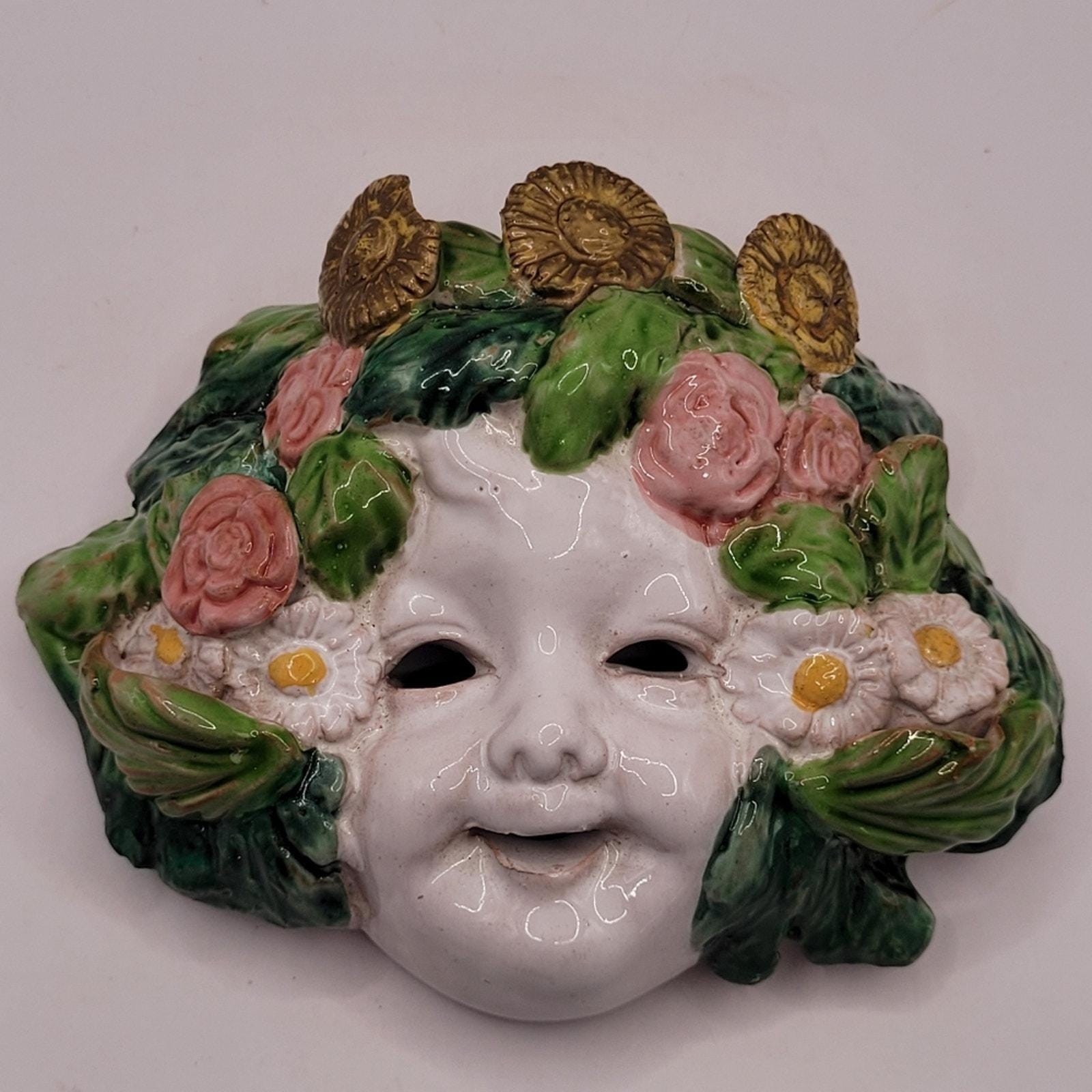 Vintage Italian Majolica Clay Mask Floral Child 5.5 - Etsy