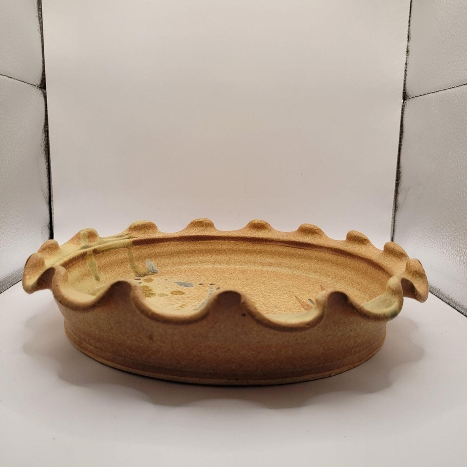 Stoneware Pie Plate Ruffled Edge Deep Dish Glazed Art Pottery 11 - Etsy