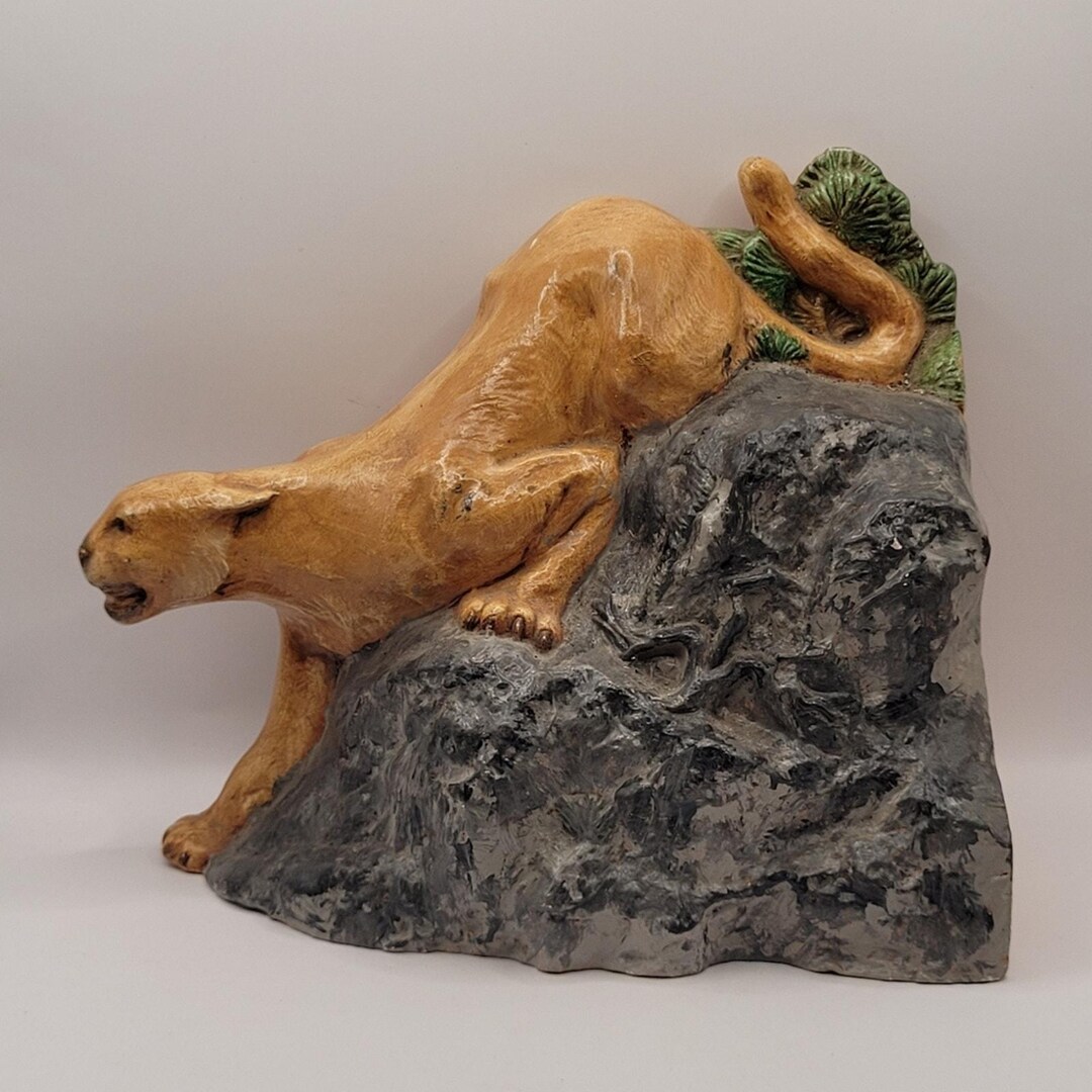 Vintage Ceramic Cougar Puma Mountain Lion Statue Bookend Duncan ...