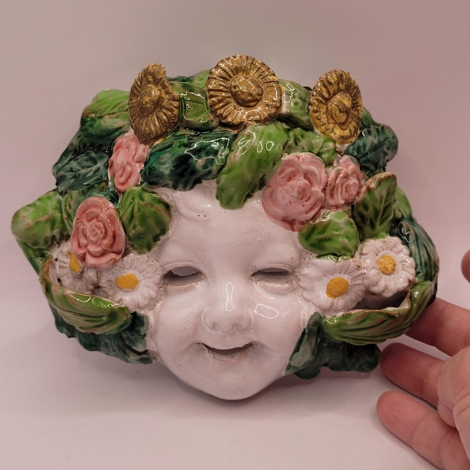 Vintage Italian Majolica Clay Mask Floral Child 5.5 - Etsy