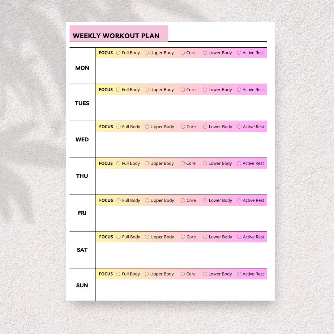 Weekly Workout Planner Printable - Etsy