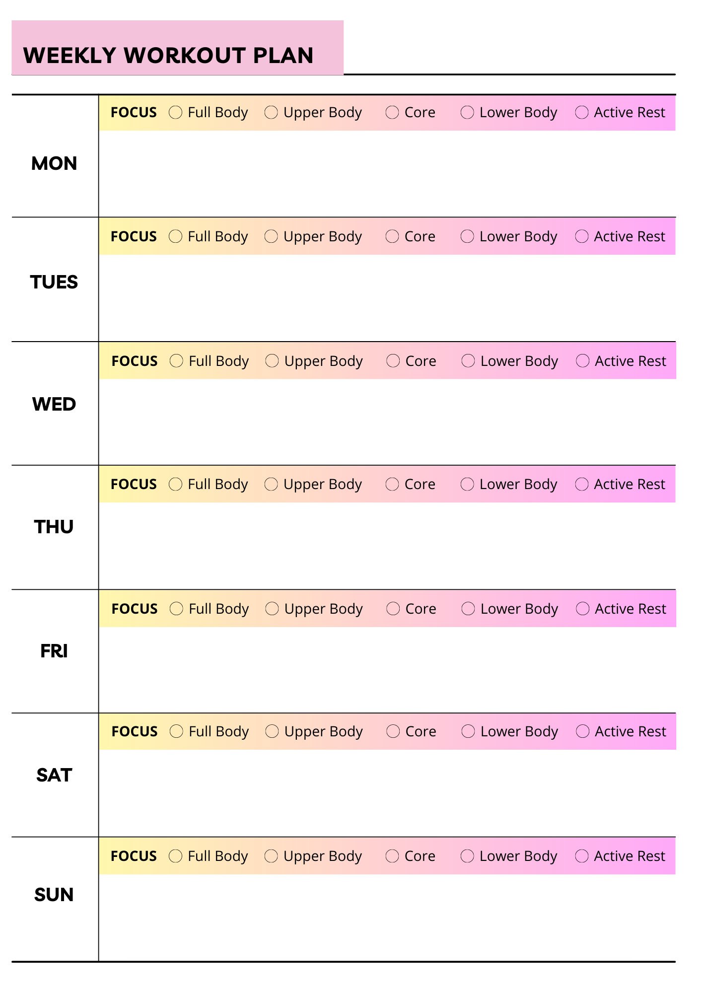 Weekly Workout Planner Printable - Etsy