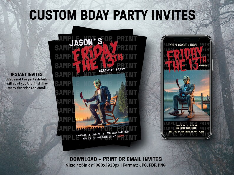 CUSTOM Friday the 13th Birthday Invites | Easy Download Printable File ...