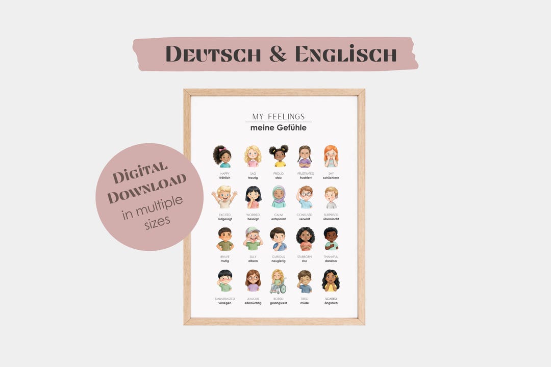 Inclusive Bilingual Emotions Chart for Kids | English-german Feelings ...