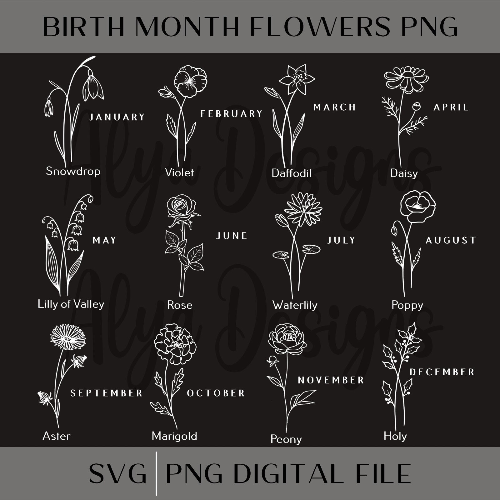 Birth Month Flowers Png Svg Sublimation Designs Download Cri Cut Files ...