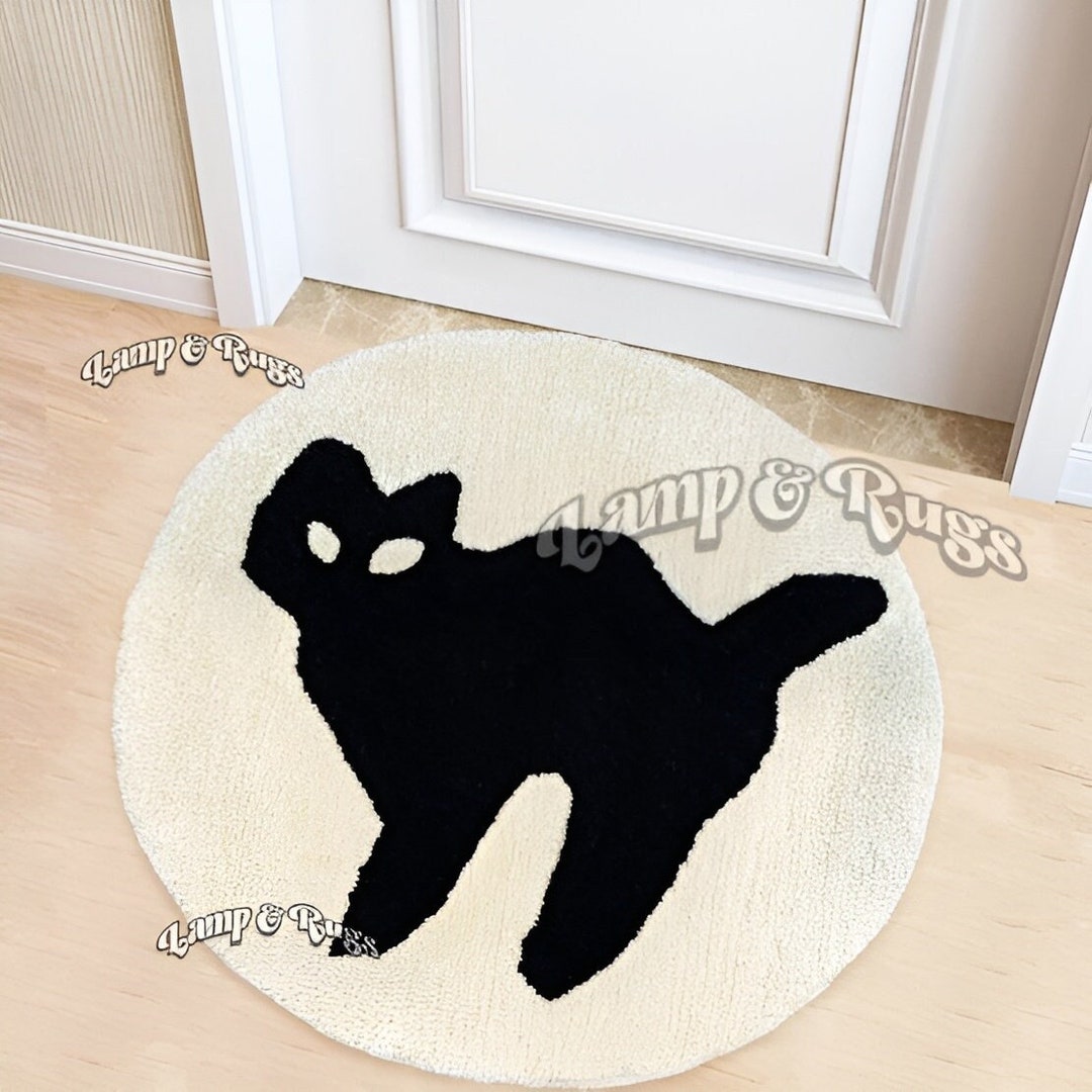 Black Cat Round Rug Tufted Halloween Party Decor Spooky Ghost - Etsy