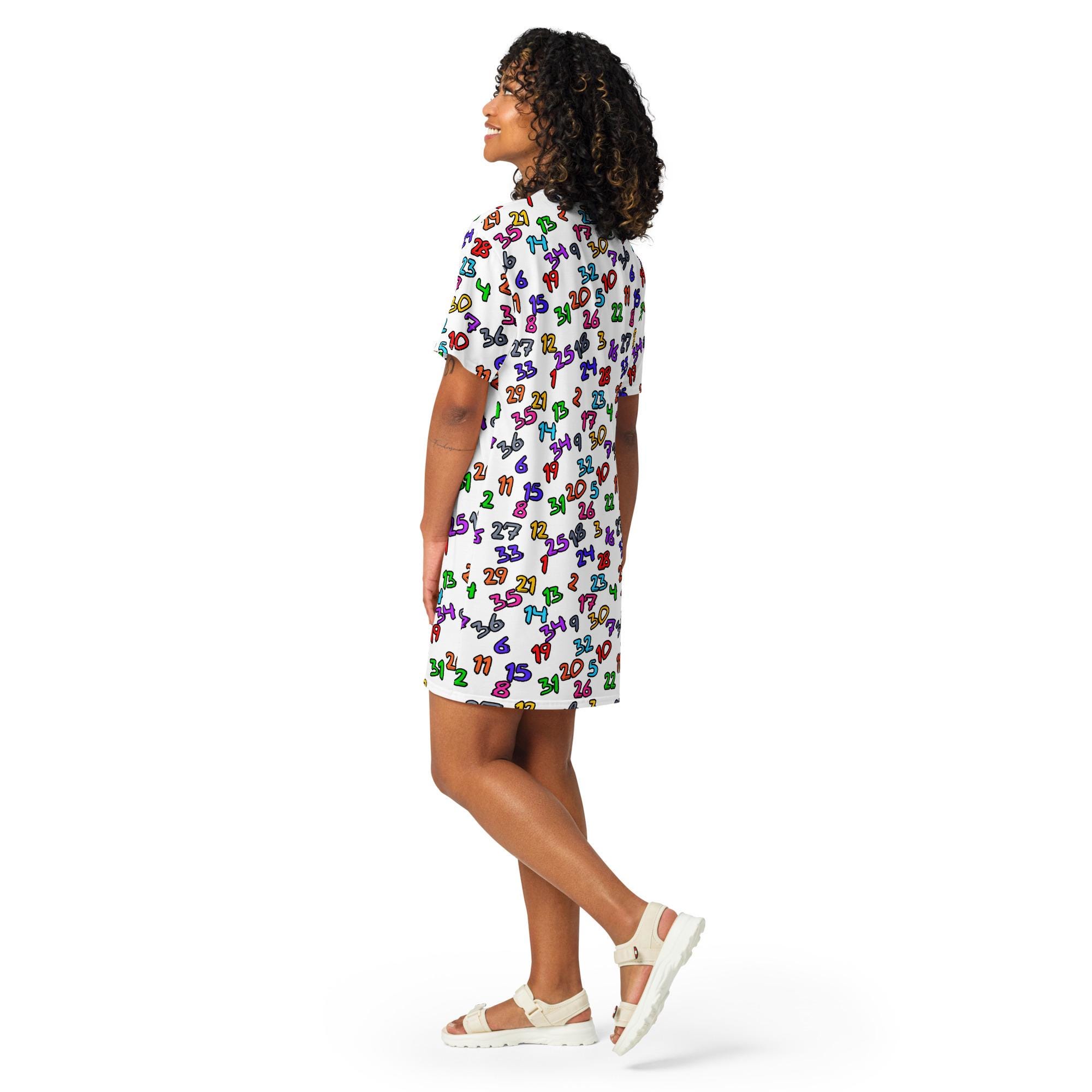 Numbers 1 36 Multi-color Numbers Pattern on White T-shirt Dress up to ...