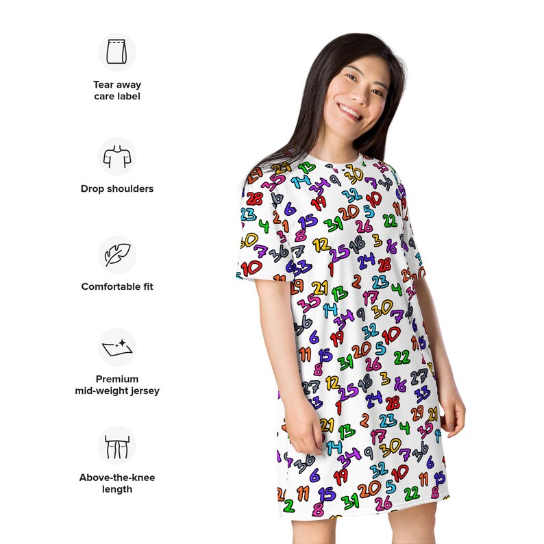 Numbers 1 - 36 | Multi-color Numbers Pattern on White | T-shirt Dress ...