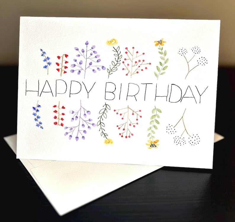 Hand-painted Wildflower Watercolor Birthday Card – Blank Inside - Etsy