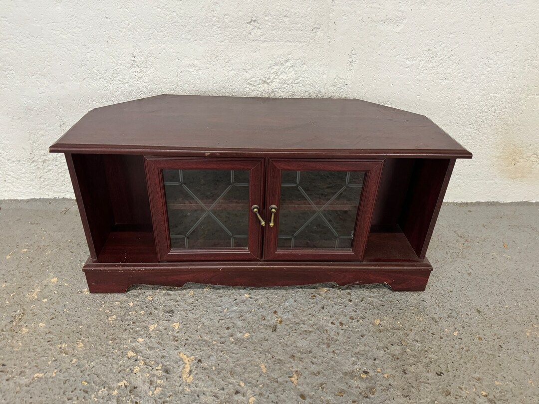 Mahogany TV Cabinet Unit With Glass Doors - Etsy UK