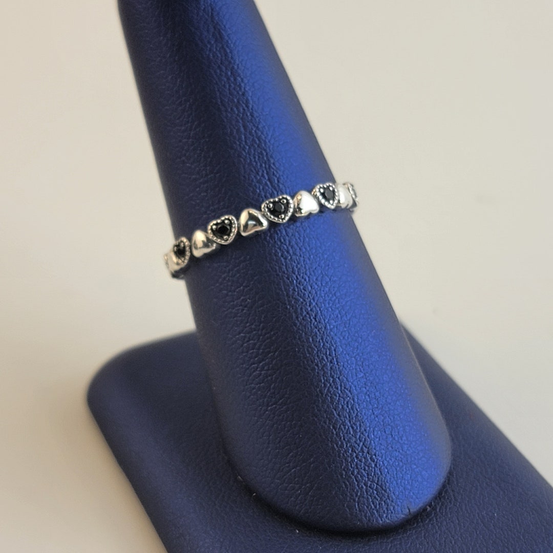 Eternity Heart Ring , Silver Heart Black Onyx Ring , Black Heart Band ...