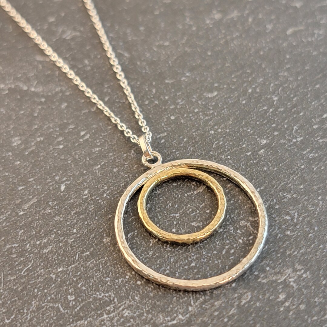 Vintage Disk Necklace, Silver Double Disk Pendant With Chain, Duo ...