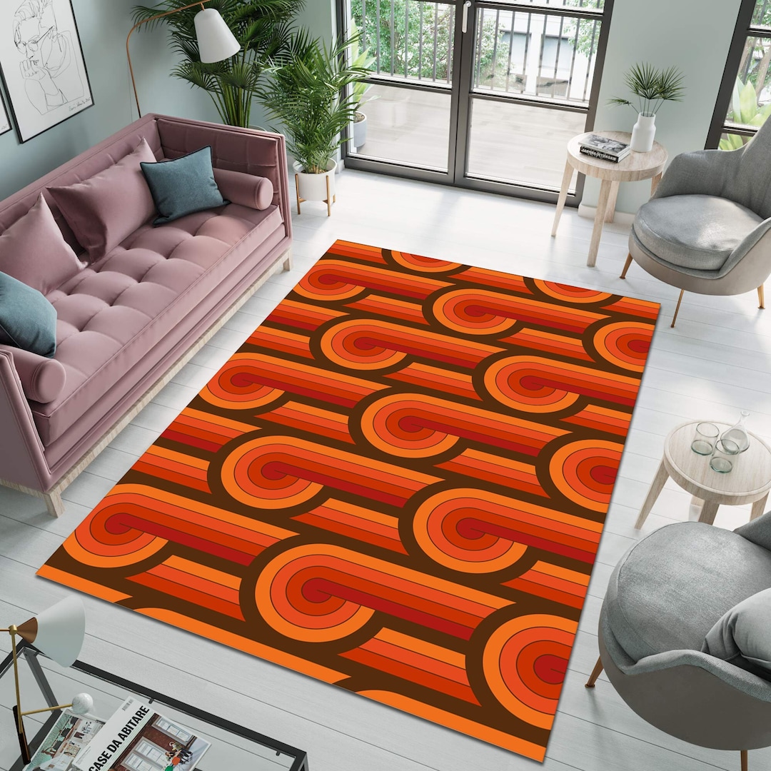 Retro Pattern Rug, Groovy 70s Rug, Retro Geometric Rug,area Rug,living ...