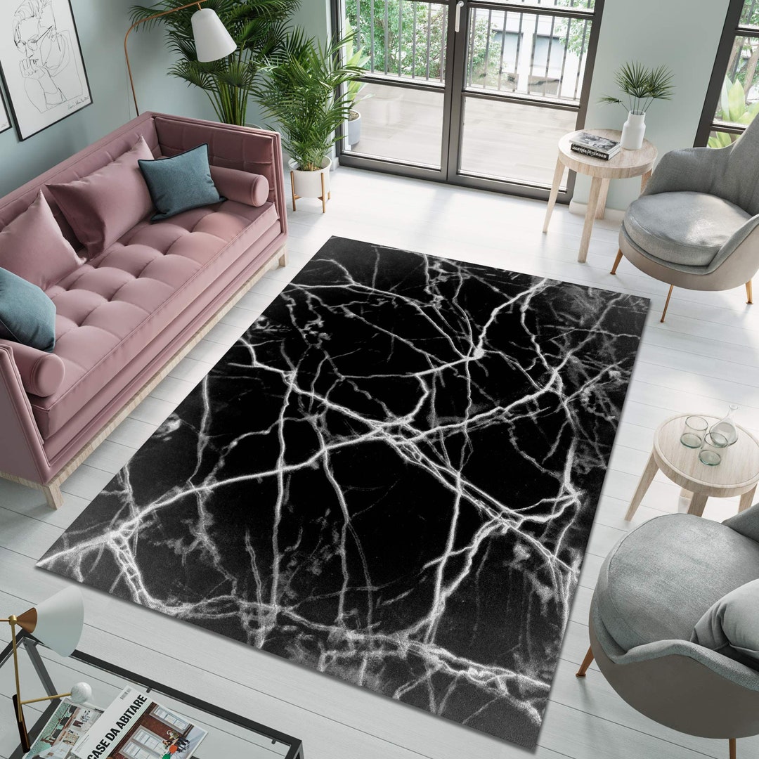 Black Marble Rug, Marble Rug,pattern Rug, Black Rug, Modern Rug, Non ...