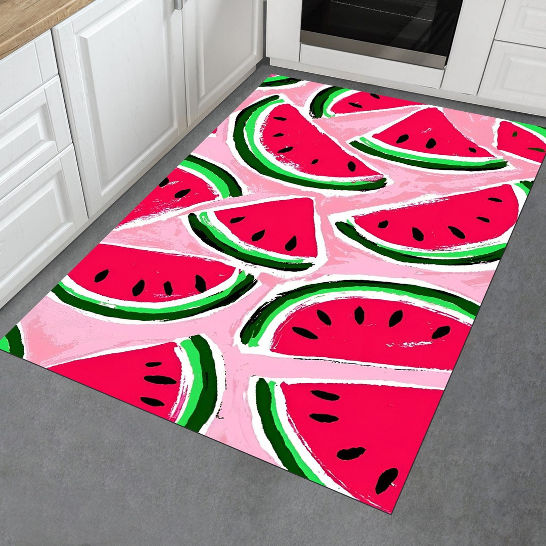 Watermelon Rug, Watermelon Design Rug, Fruit Décor, Kitchen Rug, Non ...