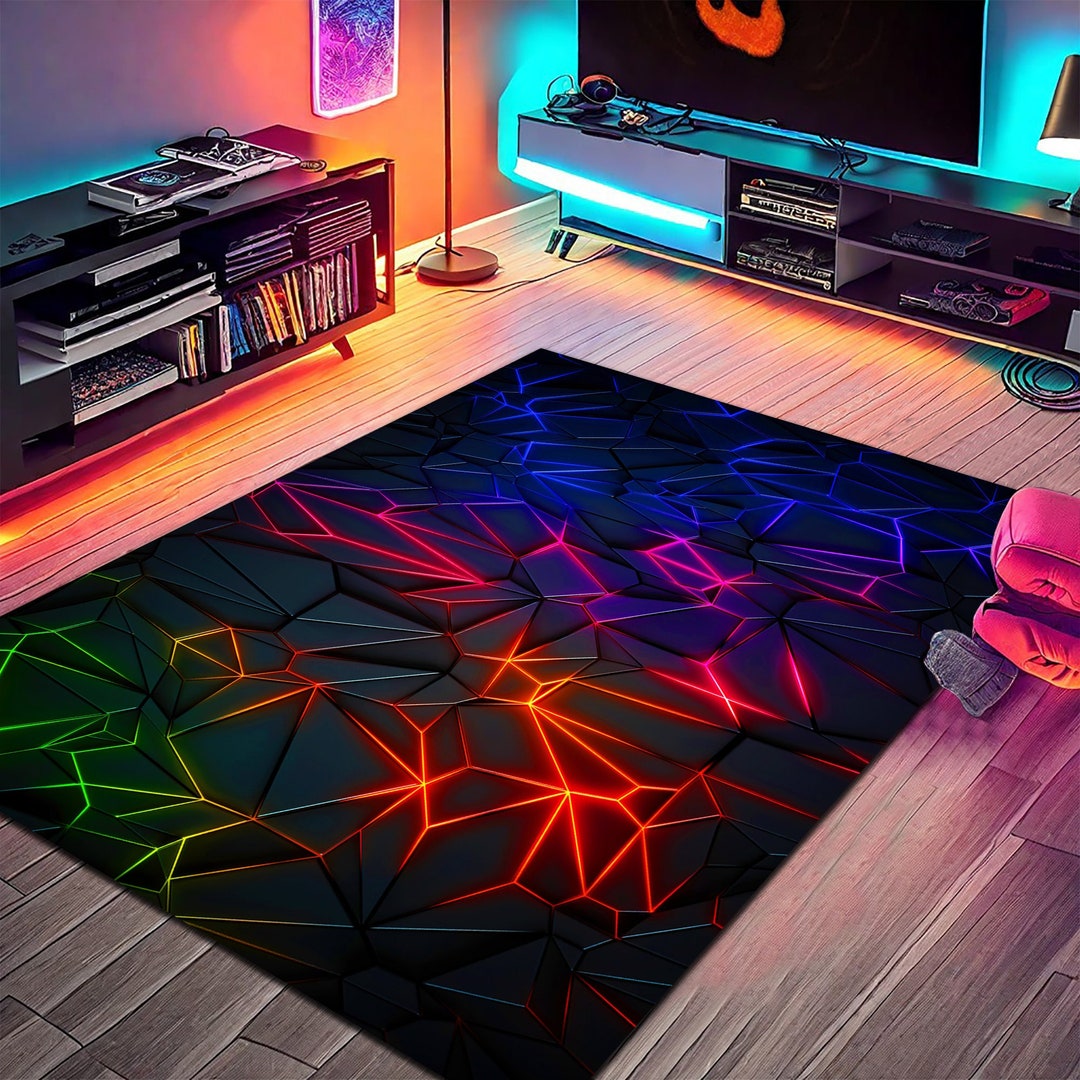 Gamer Rug,geometric Rug,gaming Rug,play Room Rug,colorful Rug, Neon ...