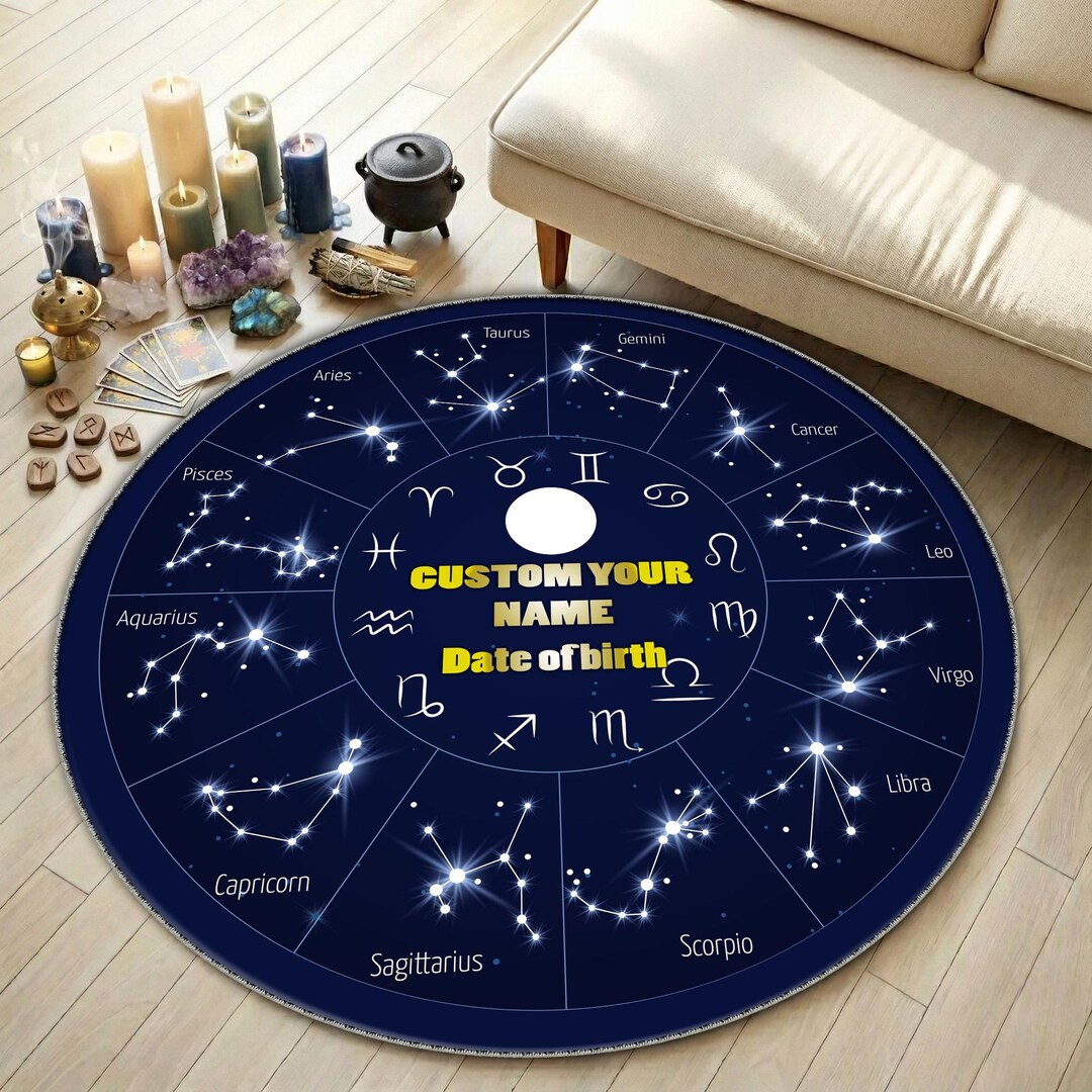 Custom Star Sign Rug, Astrology Mat, Personalized Astrology Gift, Round ...