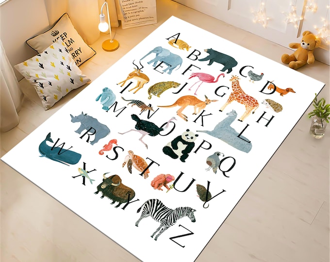 Alphabet Rug, Cute Animals Alphabet Themed Nonslip Area Rug, Kids Room ...