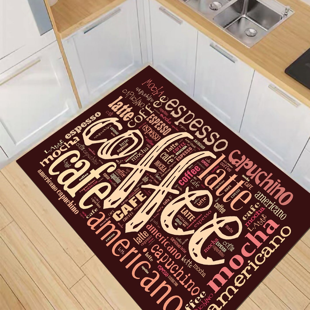 Coffee Design Rug, Kitchen Rug, Non-slip Kitchen Rug, Washable Kitchen ...