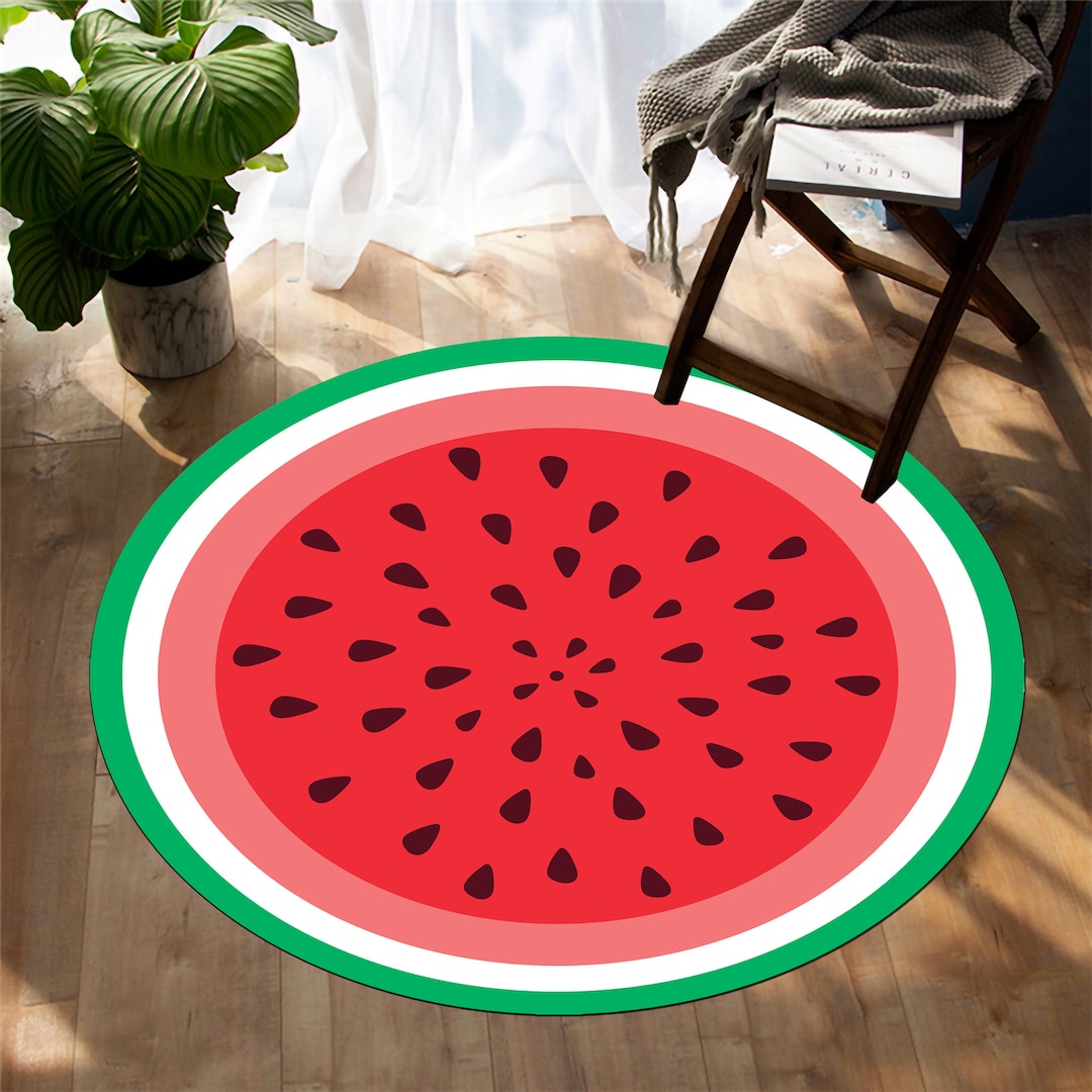 Watermelon Rug, Round Rug, Watermelon Design Rug, Fruit Décor, Kitchen ...